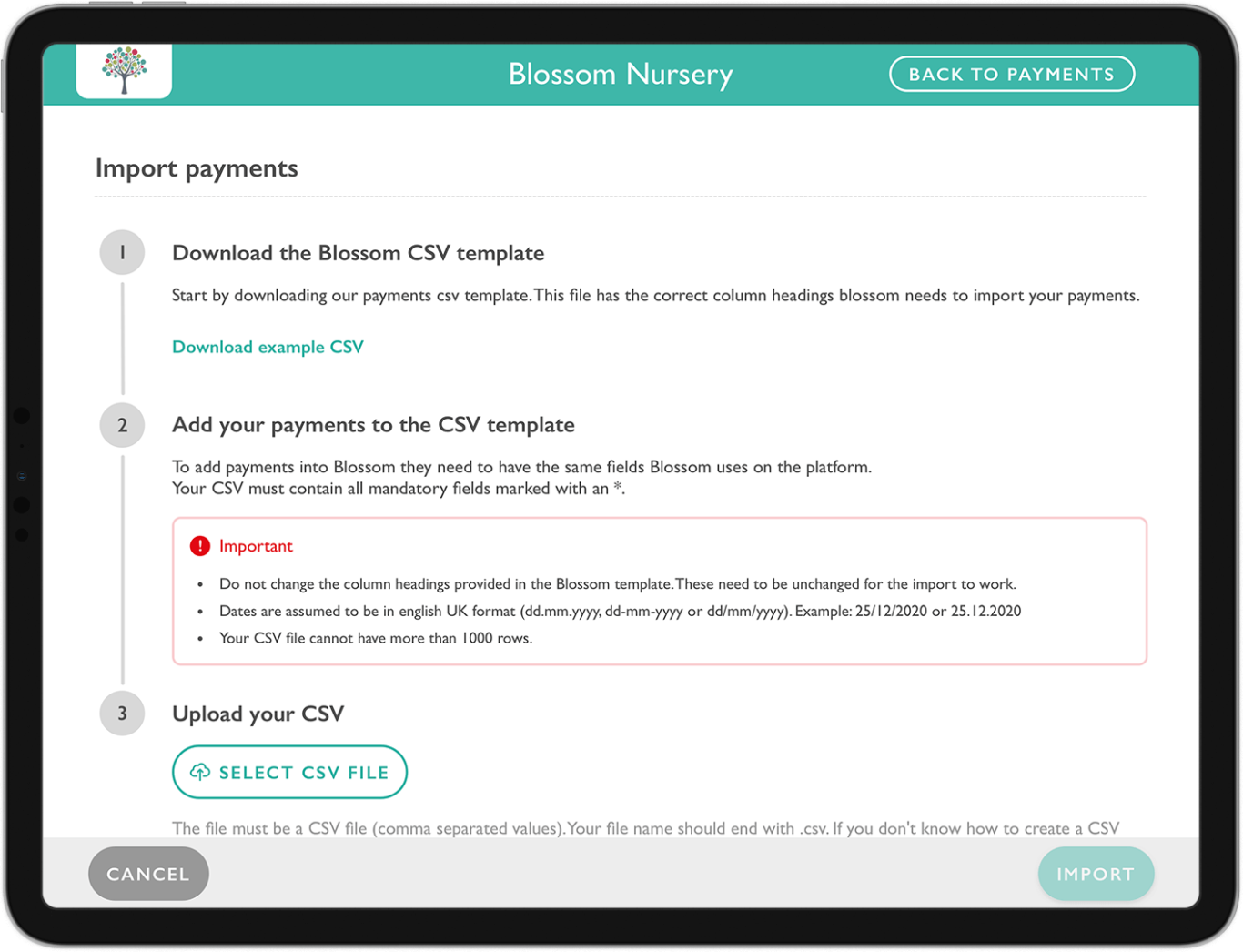Blossom software: Import payments in bulk and add custom payment types ...
